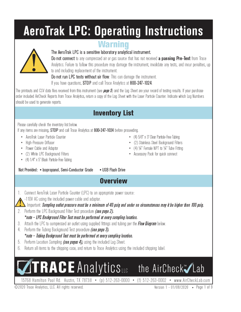 Aerotrak - Instrucciones LPC - Trace Analytics, the AirCheck Lab