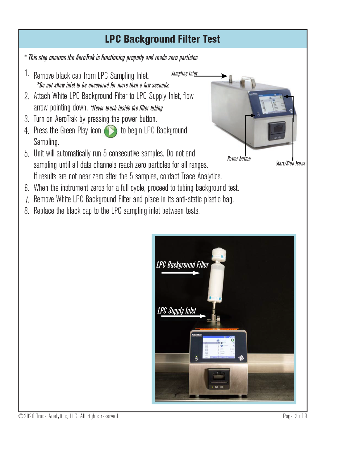 Aerotrak - Instrucciones LPC - Trace Analytics, the AirCheck Lab