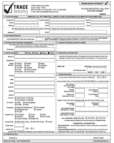 Breathing Air Data Sheets - Trace Analytics, the AirCheck Lab