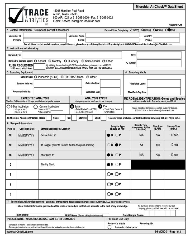 Data Sheets - Trace Analytics, the AirCheck Lab